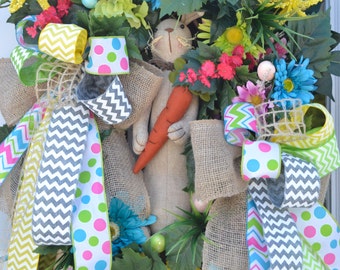 XL Easter Wreath, Spring Wreath, Bunny Wreath, Holiday Wreath, Handmade ...