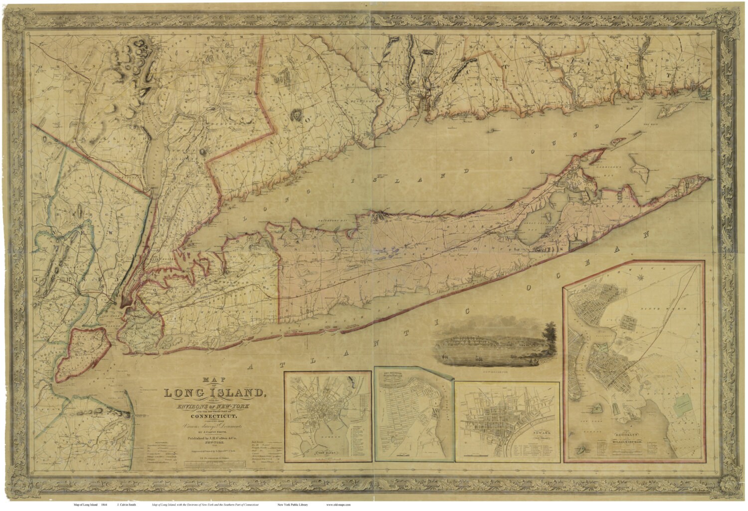 Long Island and Southern Connecticut 1844 Map by J. Calvin