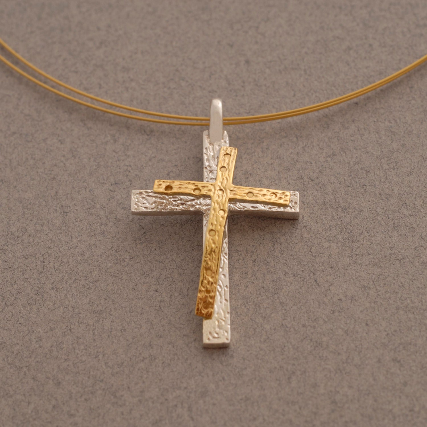 Womens Cross Necklace Hammered Sterling by SilverJewelleryPlus
