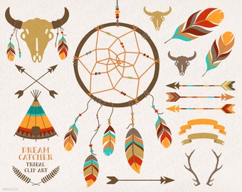 DreamCatcher, teepee, feathers, crossed arrows, tribal clipart, antlers ...