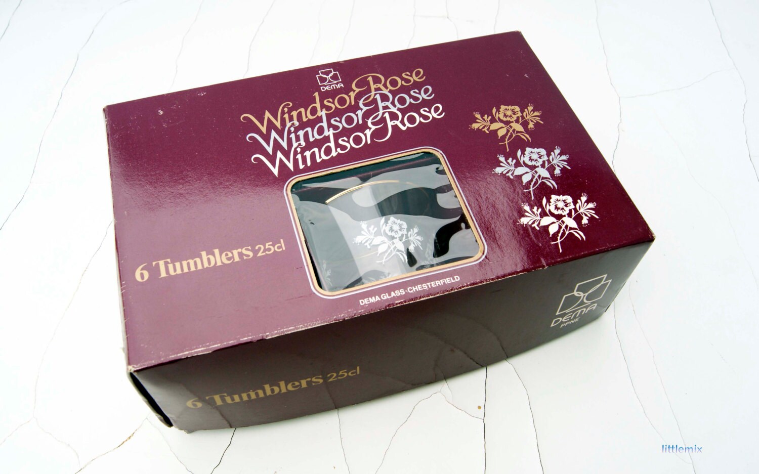 Vintage Boxed Dema Glass Chesterfield England ‘Windsor Rose’ six ...