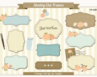 Shabby Chic Frames Blue & Brown Clipart. Floral Clipart. Scrapbooking ...
