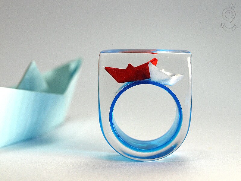 Ship ahoy maritime boat ring with hand-made folded mini