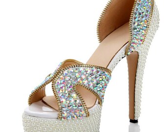 New Sexy Pearl Party Shoes, wedding shoes, sexy prom shoes, 14cm heel ...