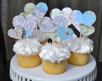 Map cupcake toppers | Etsy