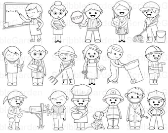 Community Helpers Line Art