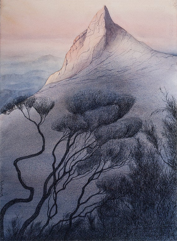 Mt Kinabalu summit archival print from original painting