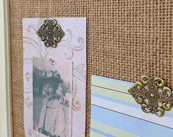 Items similar to Burlap Memo Board, with Decorative Tacks and Denim ...