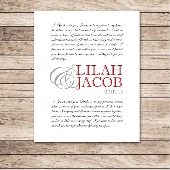Personalized Wedding Vows Print. Wedding Vow by SugarPrintFairy