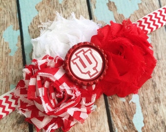 IU HOOSIERS Indiana University Red and White shabby flower headband