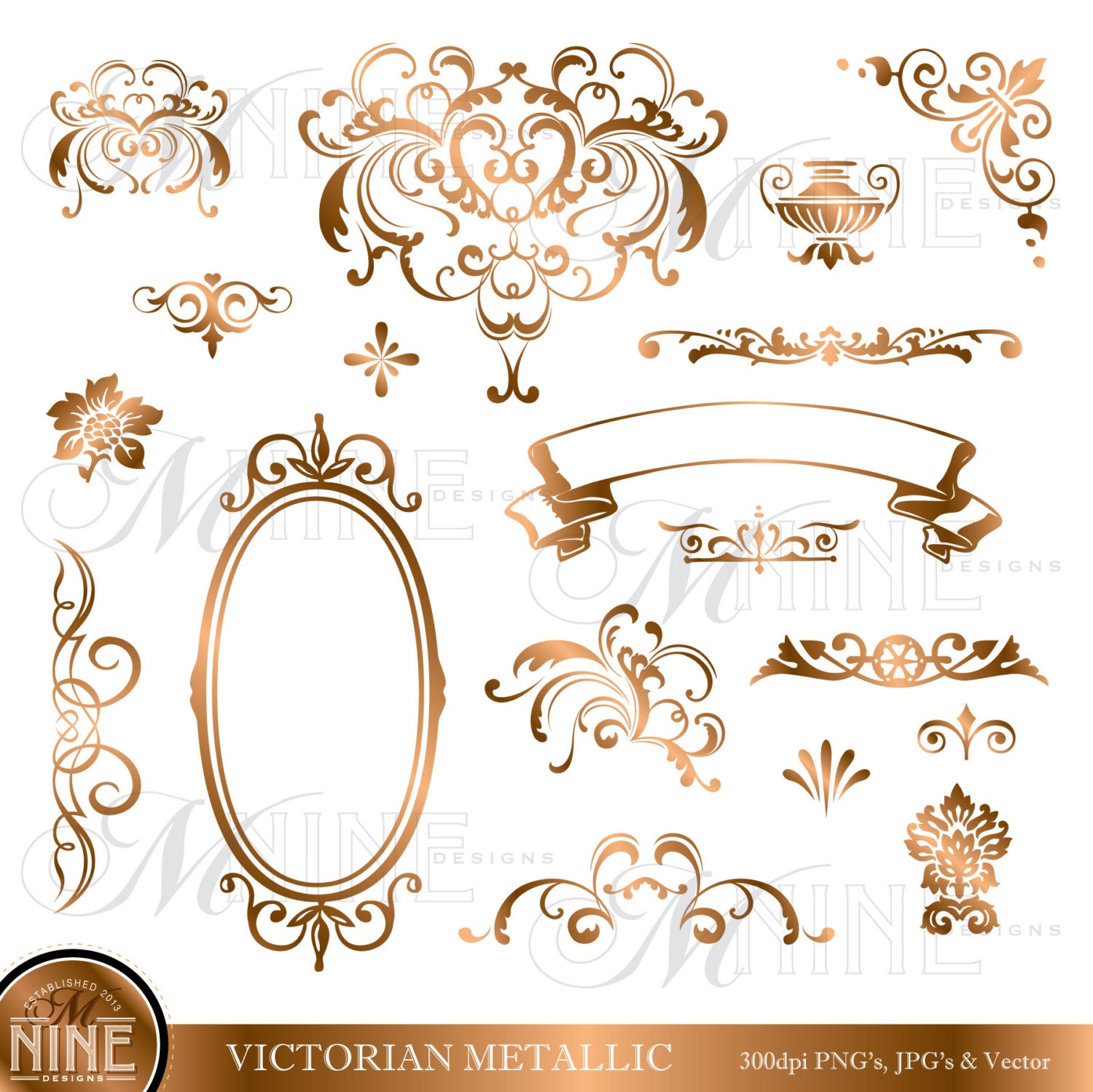 BRONZE VICTORIAN Design Elements Digital Clipart by MNINEDESIGNS
