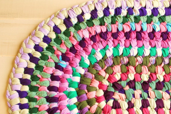 Oval Swedish Braided Rag Rug 20x36 Hand Woven Farmhouse