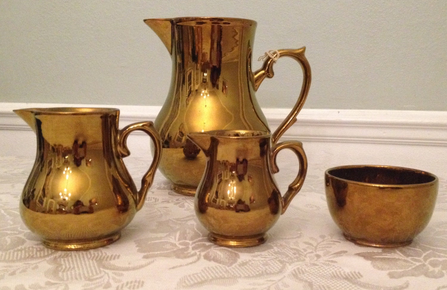 Wade England Copper Lustre Harvest Ware Serving Set of Pitchers and ...