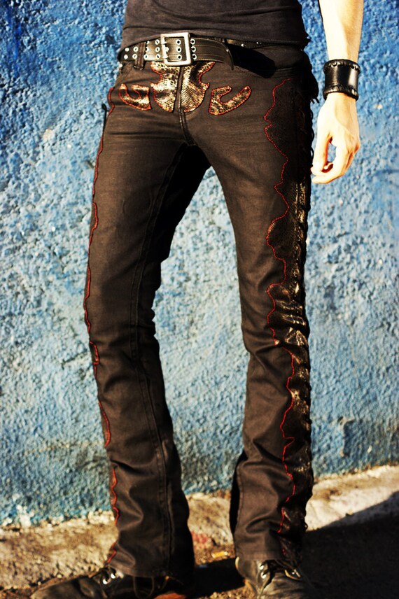 NEW Custom Rock Pants Black Jeans Snakeskin by HollywoodLeggings