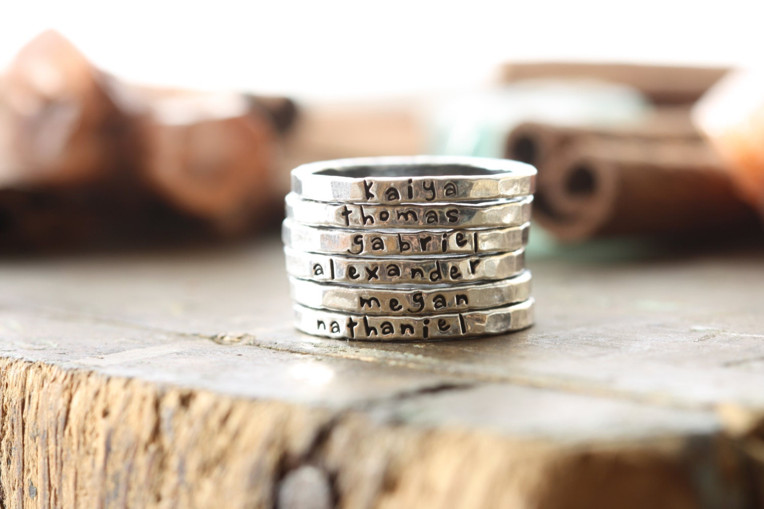 Personalized stackable stacking rings...hand stamped sterling