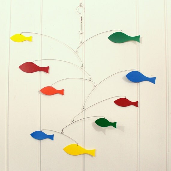 Mobile Rainbow School of Fish Kinetic Art by SkysetterMobiles