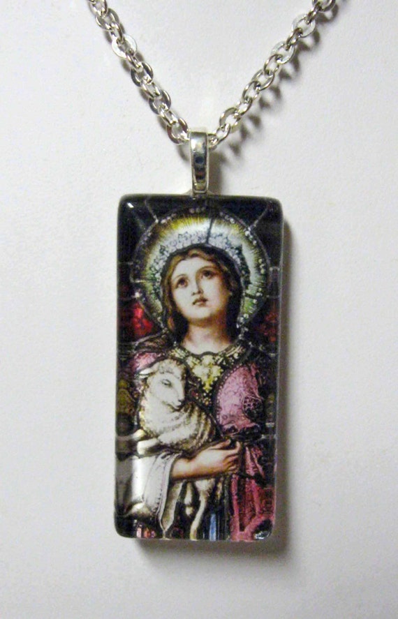 Saint Agnes pendant with chain GP01-634 by Gwendysgems on Etsy