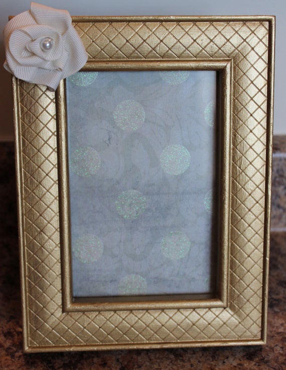 Items similar to Gold Painted Picture Frame With Satin Ribbon Roses 5X7 ...