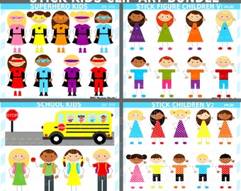 Teacher Clip Art - School Kids Clip Art Bundle - Digital Stick Kids ...
