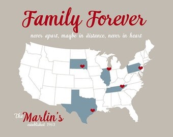 East Coast Map Family Gift Moving Away Gift Personalized