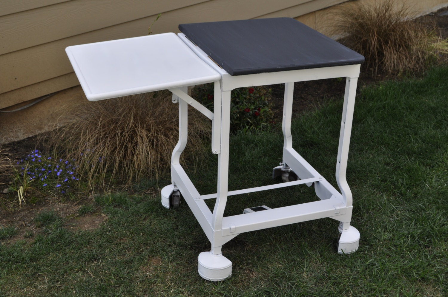 Industrial style metal work bench – refurbished and completed in white ...