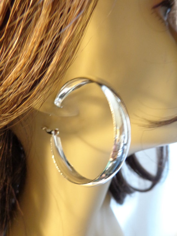 2 inch Thick Silver tone Hoop Earrings 0.33 inch thick