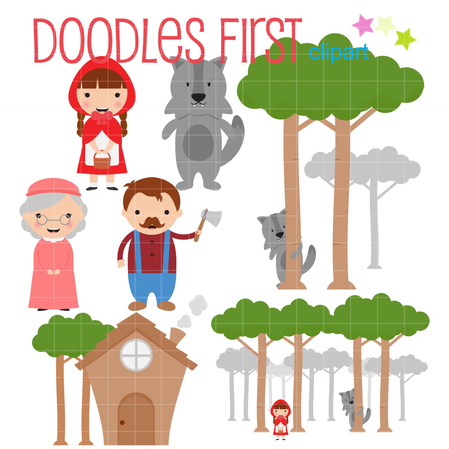 Little Red Riding Hood Digital Clip Art for Scrapbooking Card