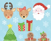 Items similar to Christmas Clip Art: Reindeer Boy, Reindeer Girl, Santa ...