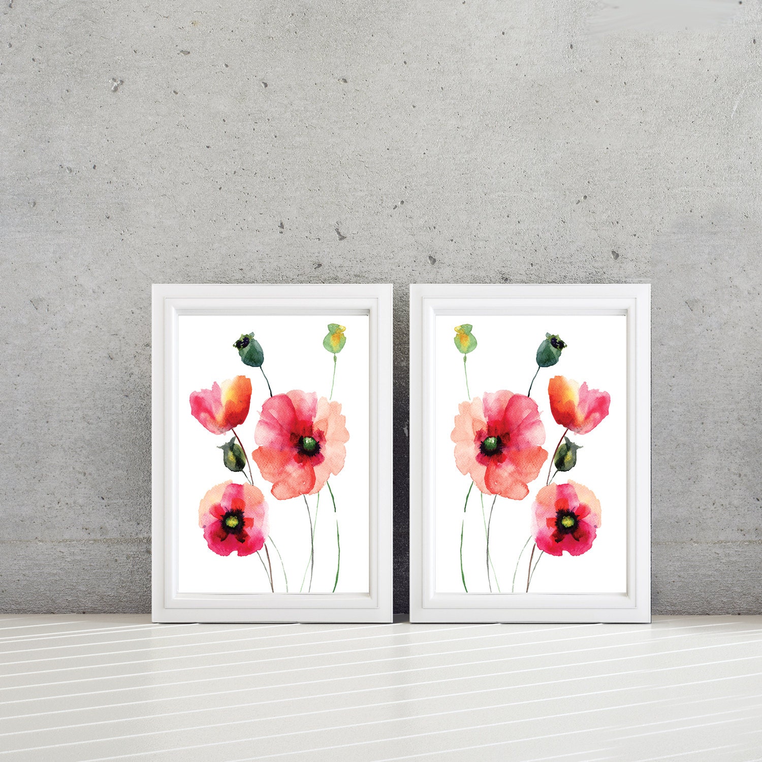 Watercolor Poppy Flower Art - Home Decor - Bathroom Art. Bath Decor ...