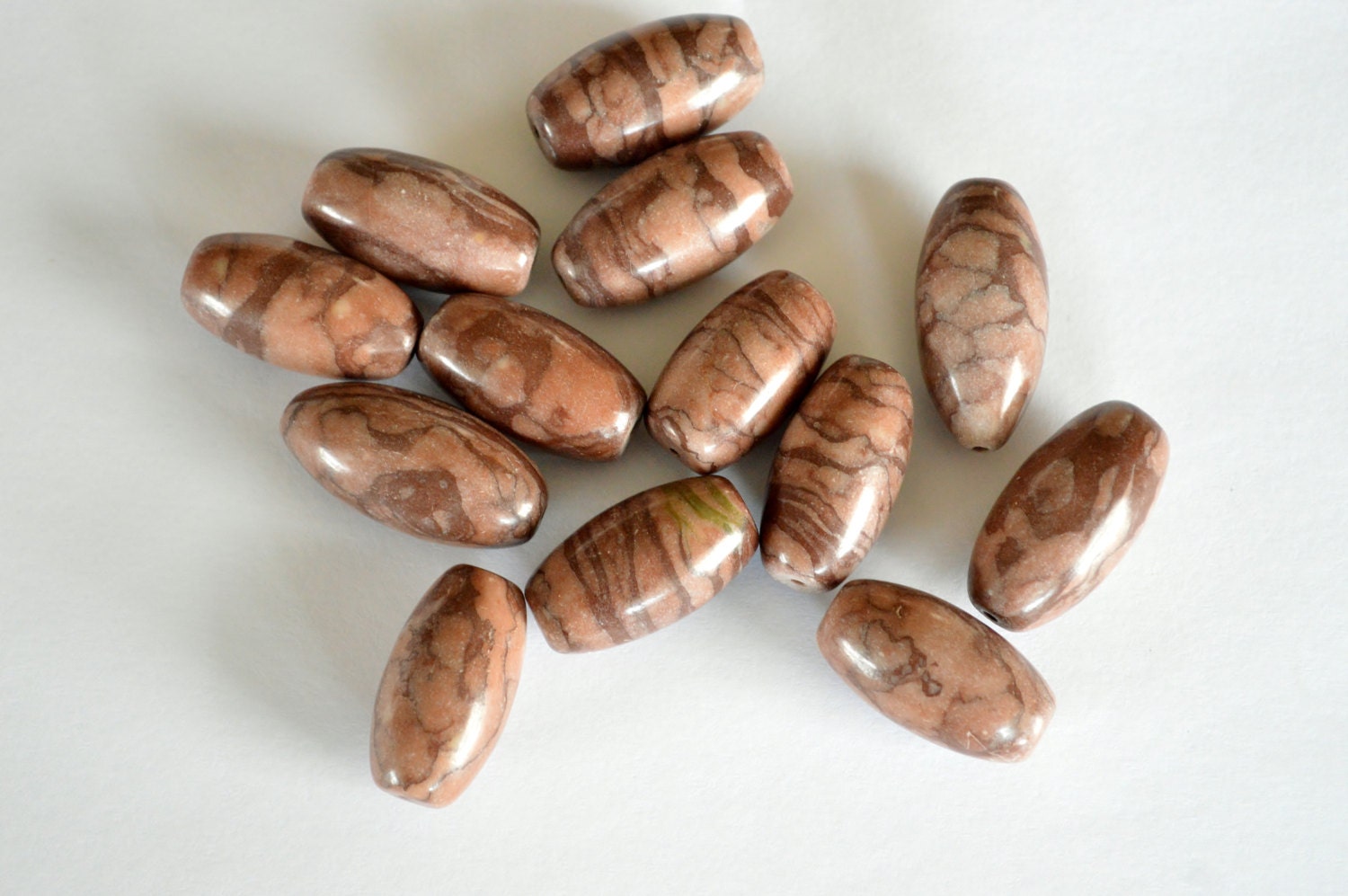 SALE Large Brown Jasper Stone Beads 25x15mm Barrel Shape
