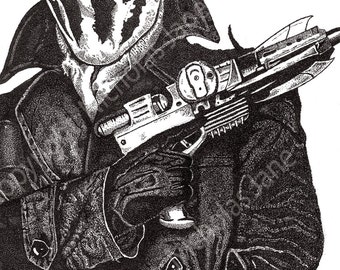 Rorschach Watchmen pen and ink drawing black and white highly detailed