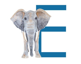 E is for Elephant - Elephant Art - E Letter Art - Nursery Letter Decor ...