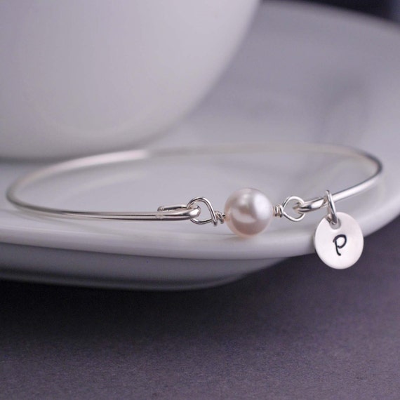 Pearl Bracelet Personalized Bangle Bracelet by georgiedesigns