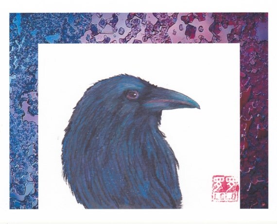 raven with border greeting card