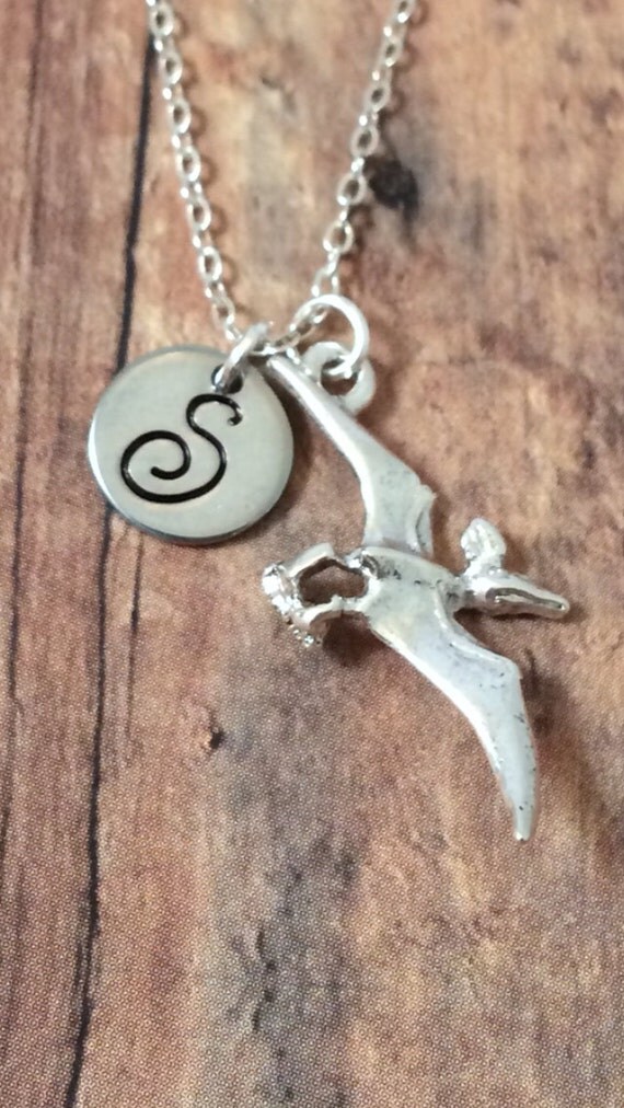 Pterodactyl Initial Necklace Pterodactyl Jewelry Dinosaur