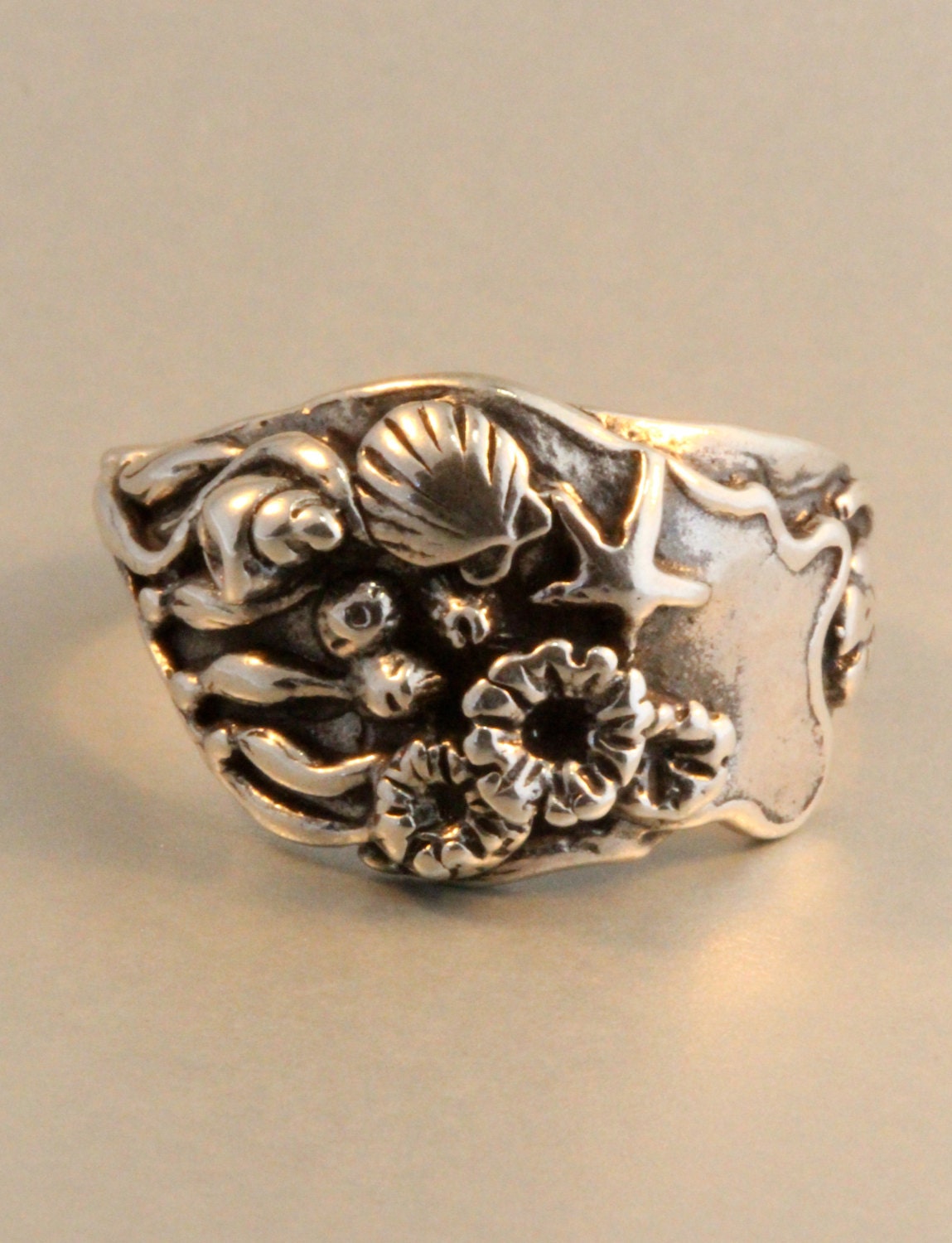 Ocean Ring Silver Tide Pool Ring Seashell Ring by martymagic