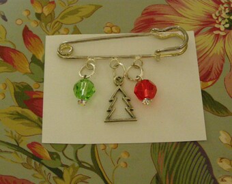 Handmade Christmas Tree Kilt Pin with Red and GreenSwarovski Crystal ...
