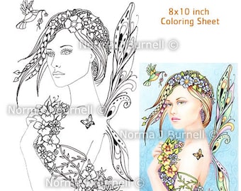 Fay Goddess Fairy Tangles Printable Coloring by FairyTangleArt