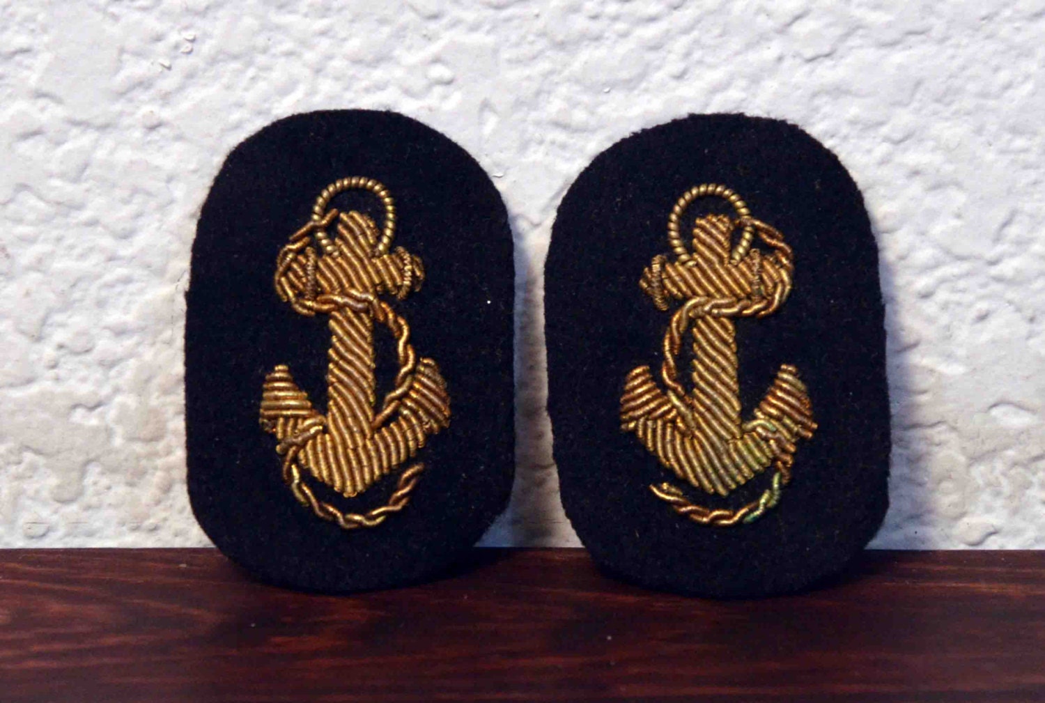 Two Vintage WWII Embroidered Bullion Anchor Patches