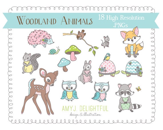 Whimsical Woodland Creatures CLIP ART SET for personal and