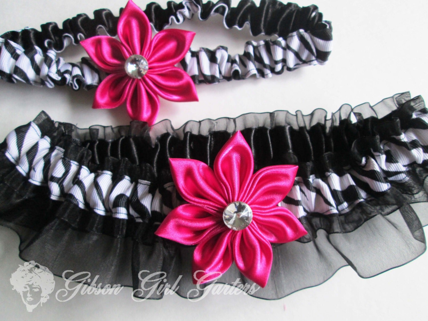Hot Pink Wedding Garter Set Zebra Bridal Garters Hot Pink