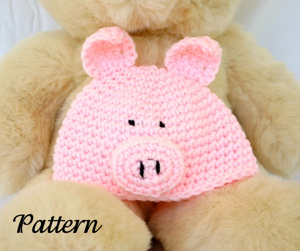 Baby pig hat PDF crochet PATTERN 0-6 months farm animal beanie