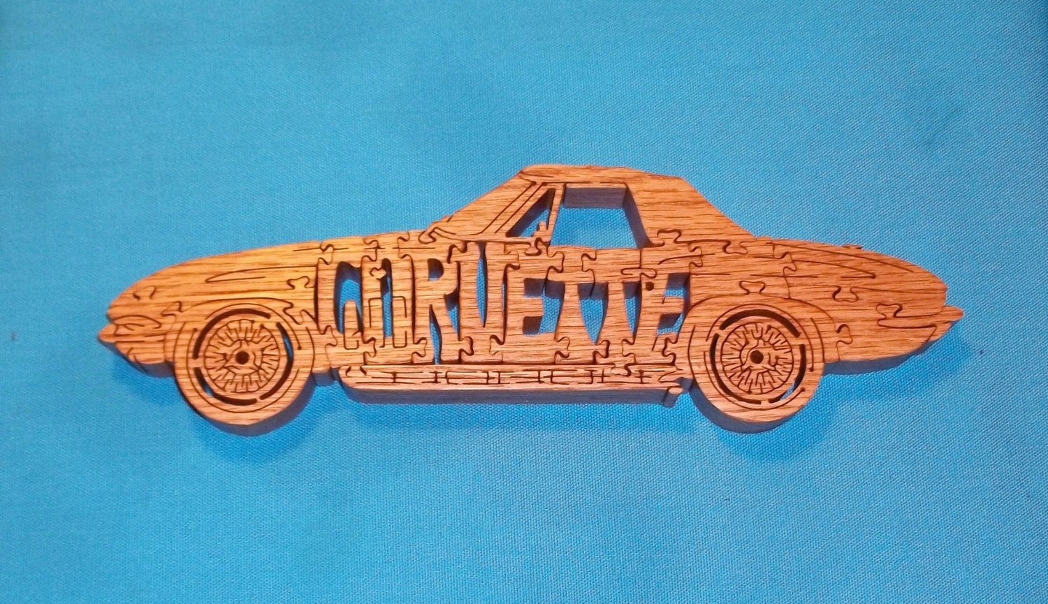 Vintage Corvette Car Scroll Saw Wooden Puzzle