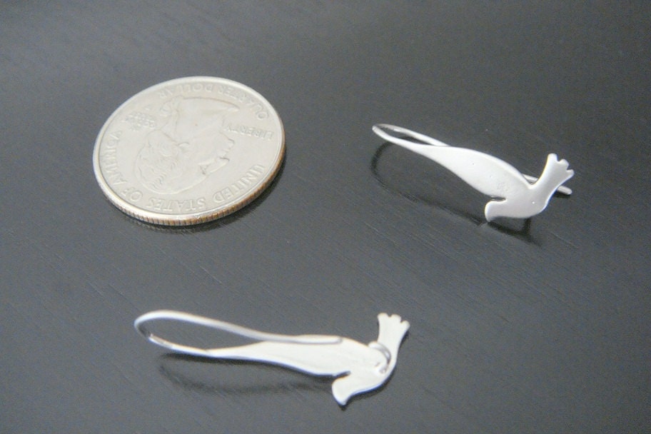 Matte Silver Sterling Silver Dove Birds earring post long