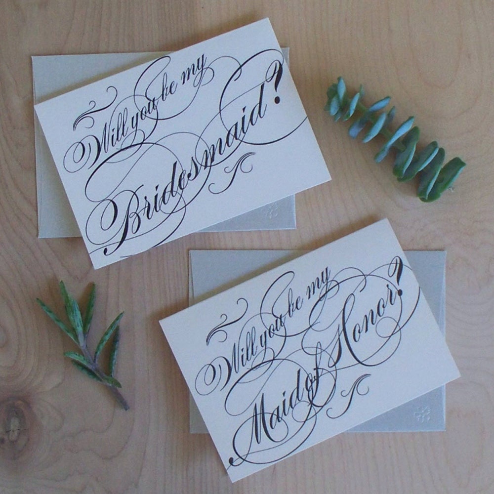 Will you be my Bridesmaid cards elegant script font