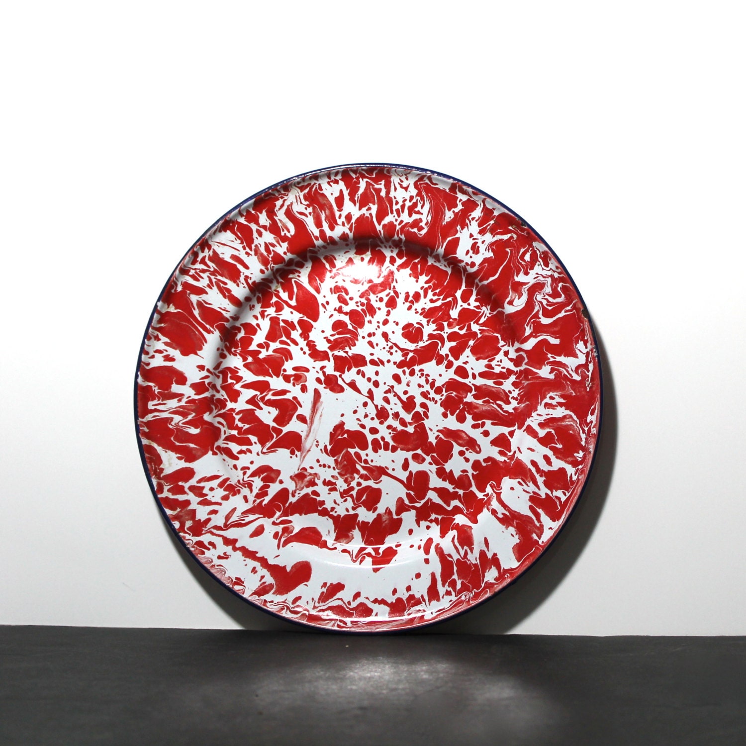 Vintage Red Enamelware Mottled splatter plate by SugarLMtnAntqs