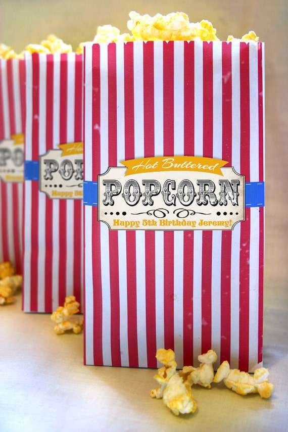 Popcorn Bag Printable Template INSTANT DOWNLOAD Vintage