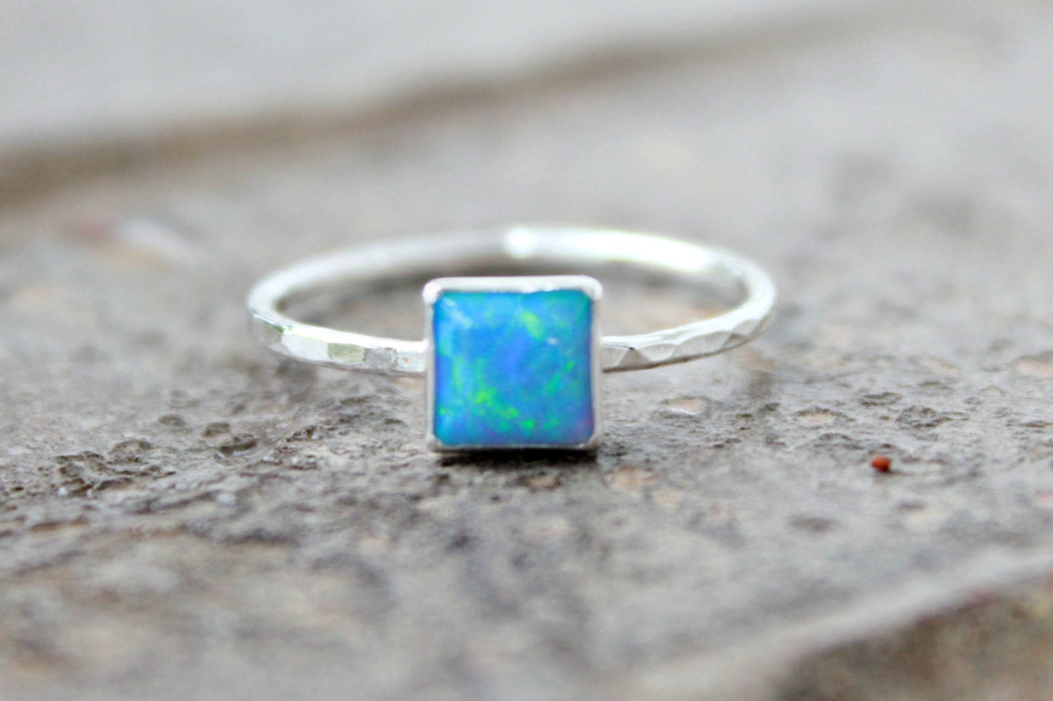 6mm Square Opal Stacking ring Opal ring by galwaydesigns on Etsy