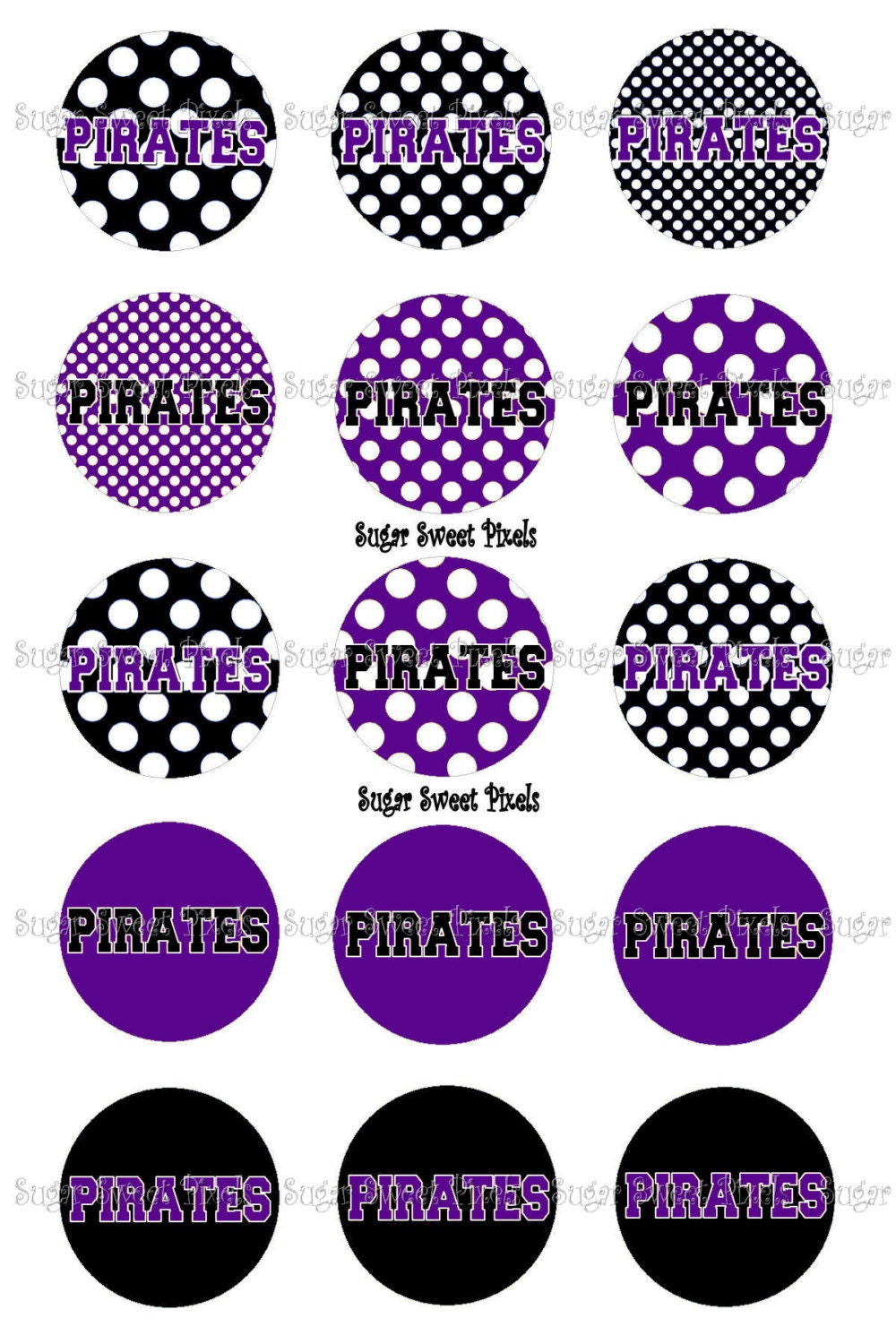 INSTANT DOWNLOAD Purple Pirates School Mascot 1 inch Circle