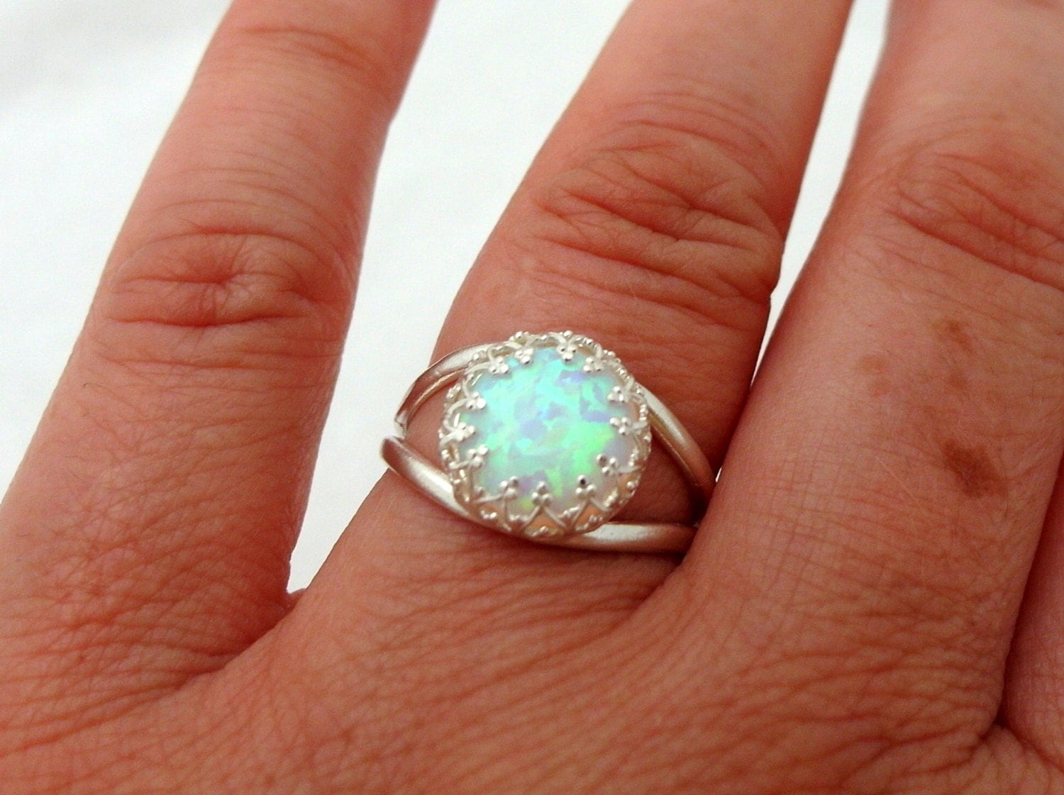 opal ring White opal ring Silver opal ring Gemstone ring